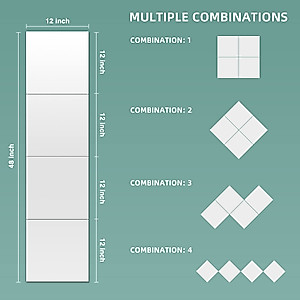 CHINJONG Full Body Mirror for Wall, 4 Pack 12x12Inch Square Acrylic Mirror Tiles with Strong Double-Sided Adhesive, Easy to Install, Safe for Children and Pets
