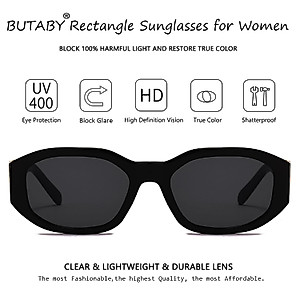 BUTABY Rectangle Sunglasses for Women Retro Driving Glasses 90’s Vintage Fashion Irregular Frame UV400 Protection Black