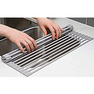 Surpahs Over The Sink Multipurpose Roll-Up Dish Drying Rack (Warm Gray, Large - 20.5" x 13.1")