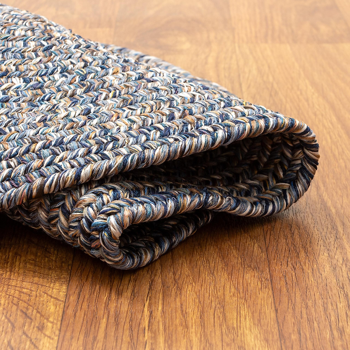 Super Area Rugs Rustic Farmhouse Living Indoor/Outdoor Reversible Braided Rug - Made in USA - Blue Mix 4' X 6' Oval