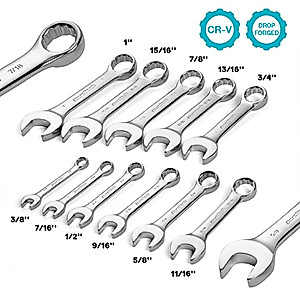 DURATECH Stubby Combination Wrench Set, SAE, 11-piece, 3/8'' to 1'', 12-Point, CR-V Steel, with Rolling Pouch