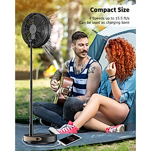 ICEBIRDS Portable Oscillating Standing Fan, 10" Foldaway Desk Fan, 10800mah Rechargeable Quiet Height Adjustable Floor Fan, 50H Working Time, Pedestal Fans for Indoor, Outdoor Camping