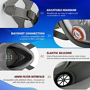 GZYZAMZ Reusable Full Face Gas Respirator, Anti-fog Gas Cover Organic Vapor Respirator Mask with 40 mm Activated Carbon Filter Canister and 2097 Particulate Filter, for Painting, Welding, Chemical