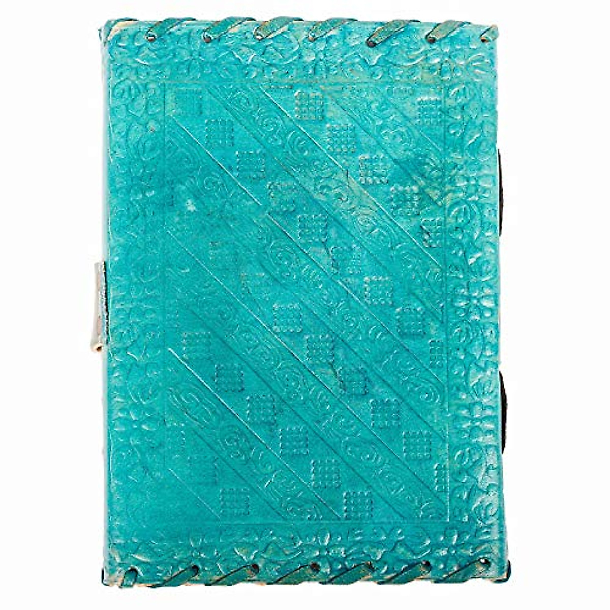 Tuzech Large Writing Notebook Handmade Leather Bound Vintage Journal For Women & Men with Lock & Semi-Precious Stone Gift For Art Sketchbook, Travel Diary & Notebooks To Write In 7 by 5 Inches Blue