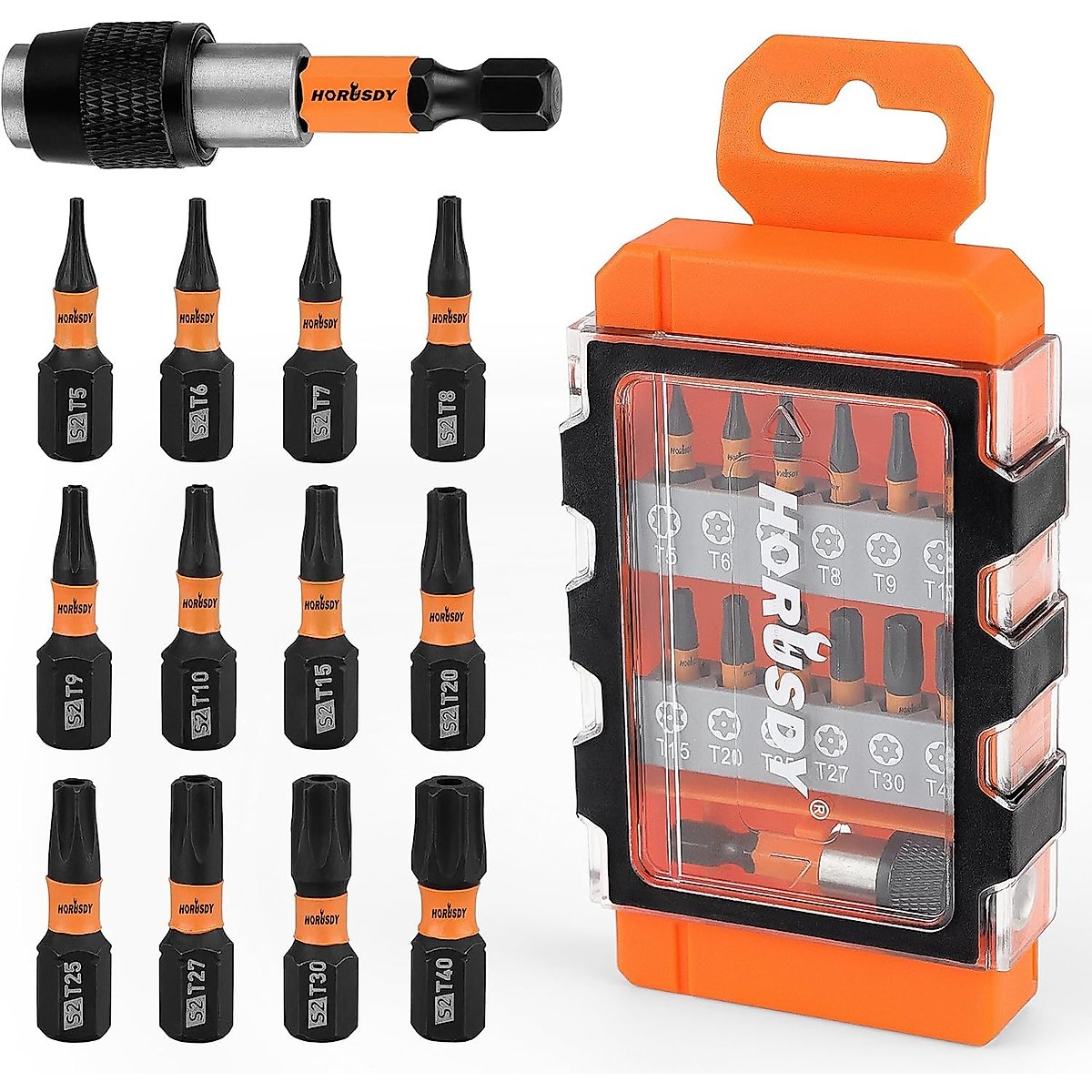 HORUSDY 13Pieces T5-T40 Torx Bits Set - Torx Security Bit Set - Security Torx Bit Set | Star Bits Set - 1/4 Hex Torx