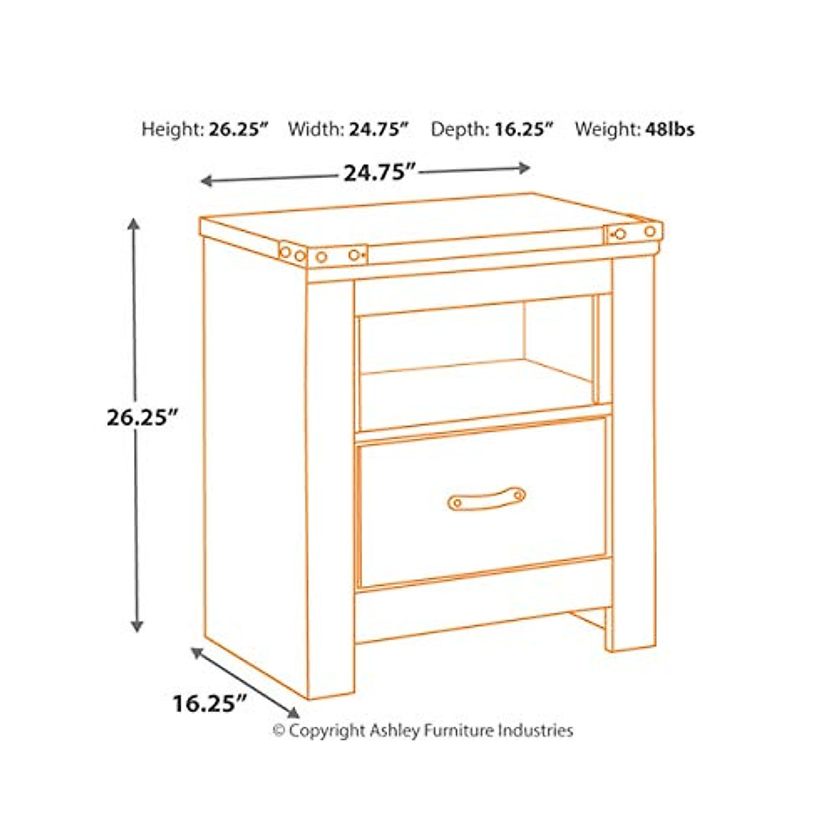 Signature Design by Ashley Trinell Rustic 1 Drawer Nightstand with USB Charing Stations, 26.22" Tall, Warm Brown