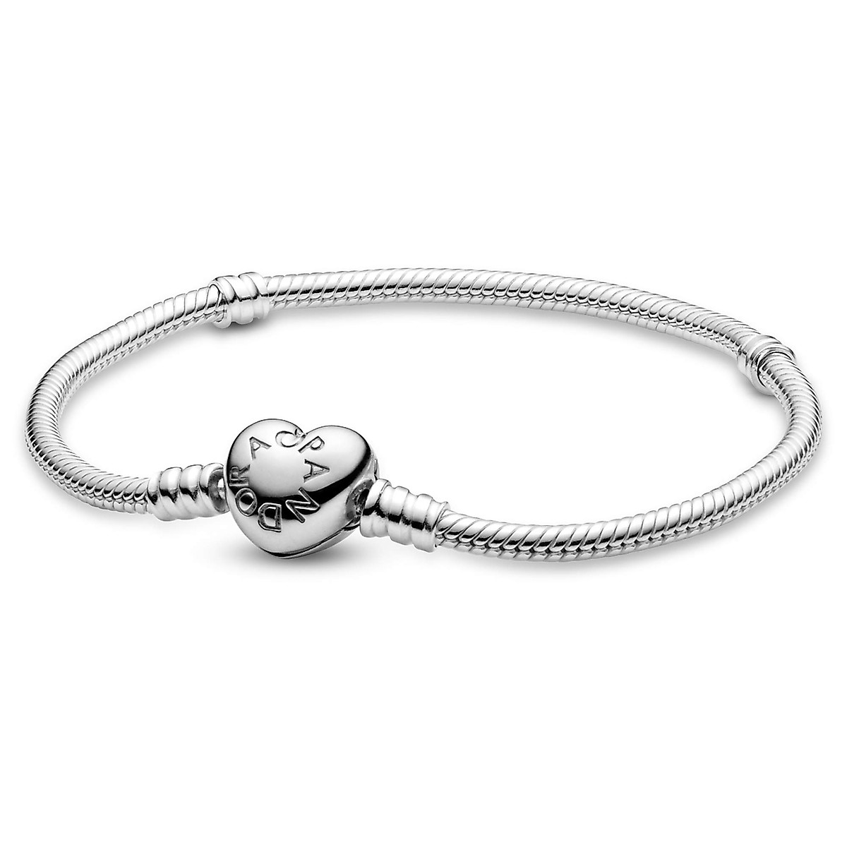PANDORA Moments Heart Clasp Snake Chain Bracelet - Compatible Moments Charms - Gift for Her - Sterling Silver - With Gift Box - 7.5"