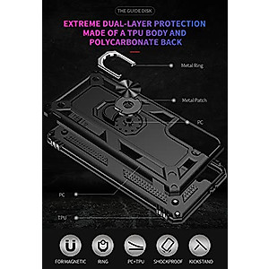 Samsung Galaxy S21 FE 5G Case with HD Screen Protectors, Androgate Military-Grade Metal Ring Holder Kickstand 15ft Drop Tested Shockproof Cover Case for Samsung Galaxy S21 FE Black