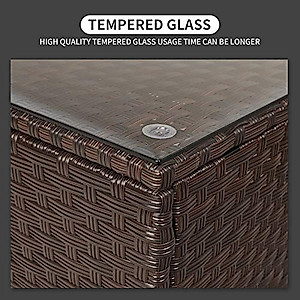 Rattaner Patio Furniture Wicker Coffee Table Outdoor Garden Square Side Table with Tempered Glass Top Brown