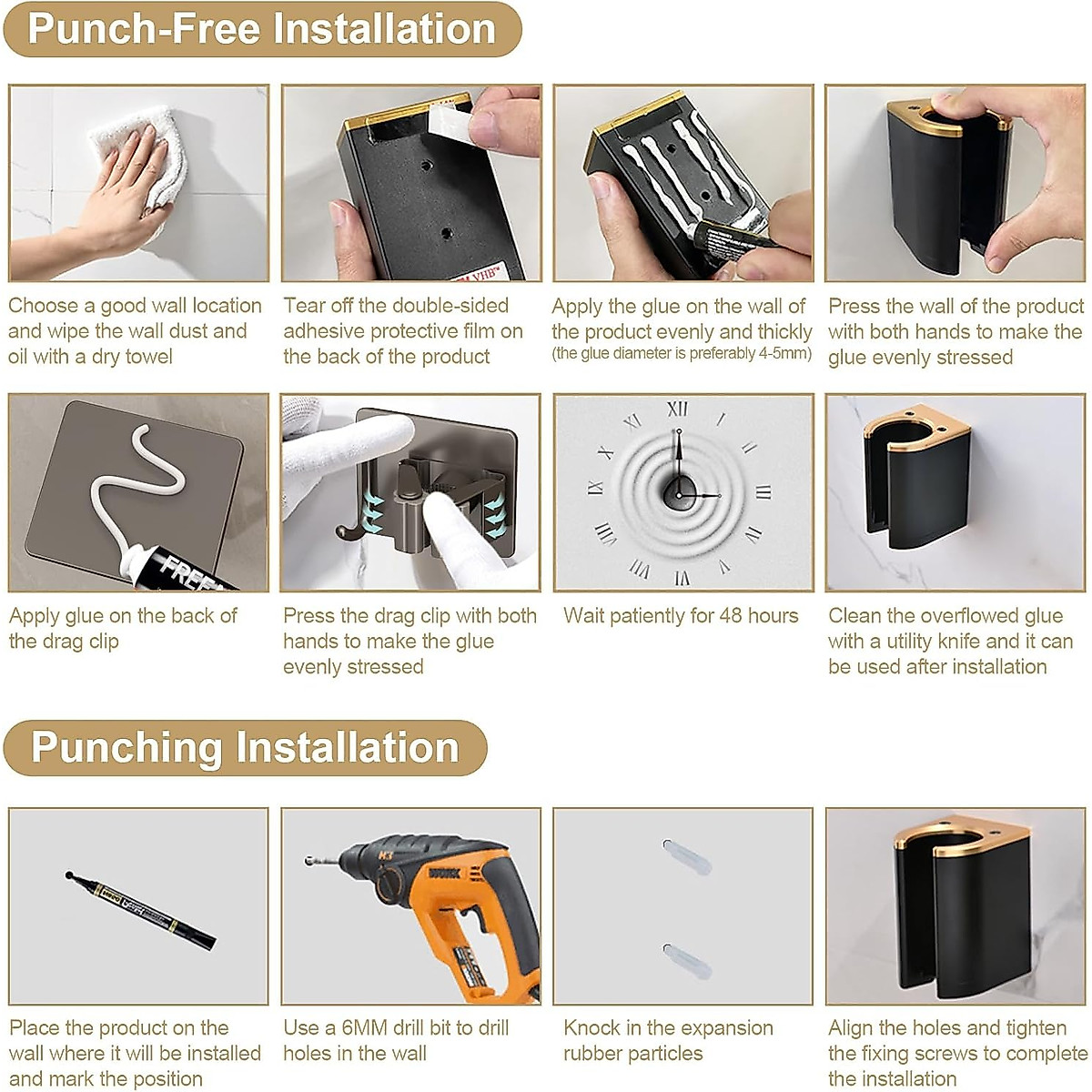 Luvitory Wall Mount Holder Compatible with Dyson Airstrait Straightener, Airwrap Styler Hair Curling Iron Barrels and Brushes, Metal Organizer Storage Rack, Curling Iron and Accessories Organizer Rack