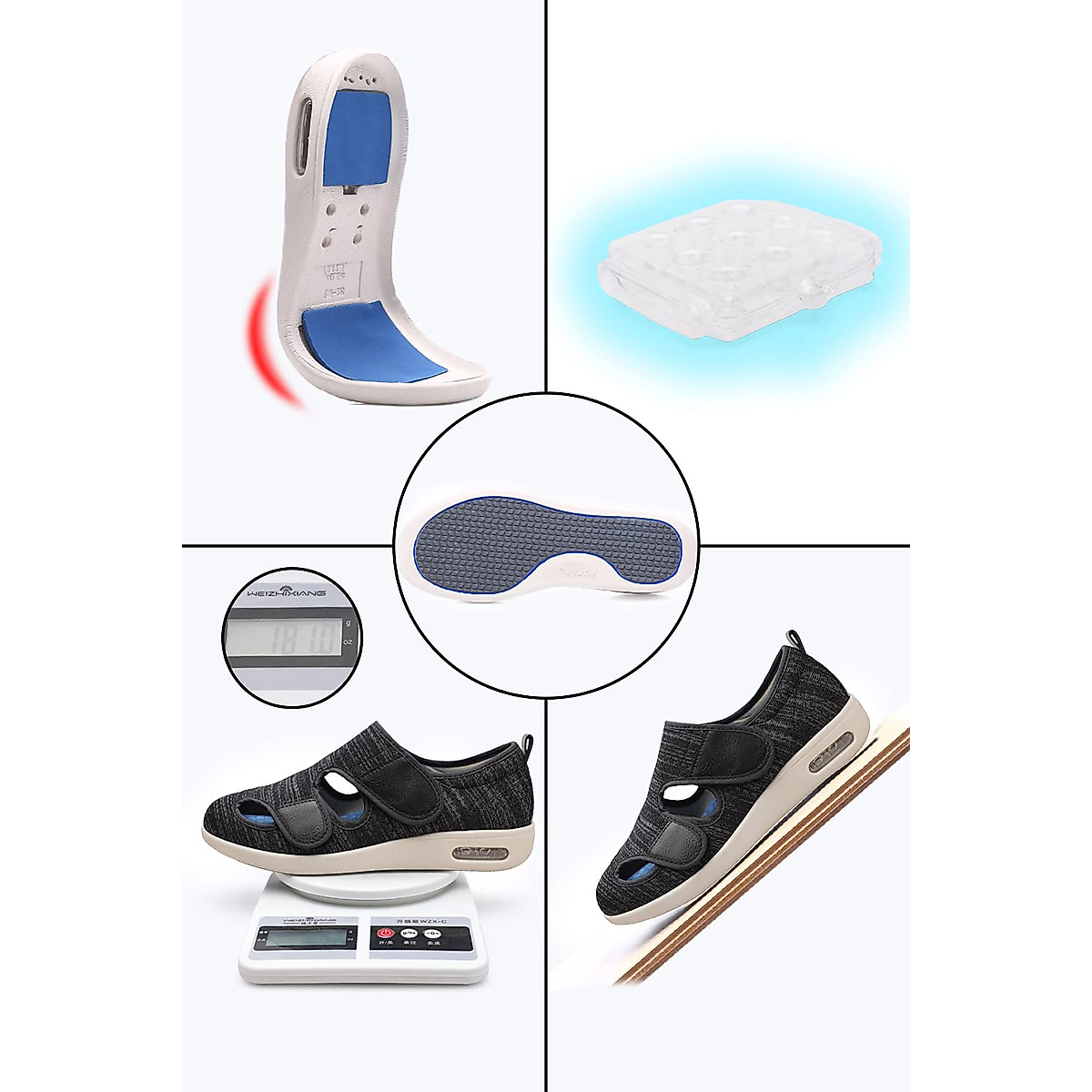 ZUMEIJIA Women's Diabetic Shoes for Women Casual Adjustable Walking Shoes Wide Shoes for Elderly Swollen Feet Non-Slip Air Cushion Bottom Fattening and Widening Black Grey 10