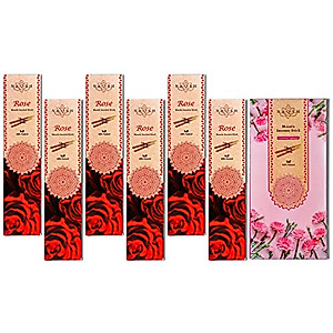 NAQSH Masala Incense Sticks 125gm - 6x20 Pack, Total 120 Sticks 100% Organic Hand Rolled Natural Fragrances with Free Wood Holder for Aromatherapy & Meditation, Yoga, Positivity & Relax (Rose)