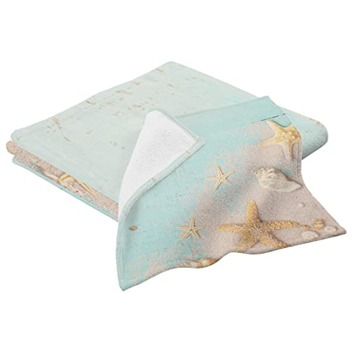 Starfishes Seashells Sand Summer Bath Towel Set Cotton Bath Towels for Bathroom Decorative Bath Towels 1 Bath Towel 1 Washcloth Soft Absorbent Face Towels for Bathroom Hotel Gym