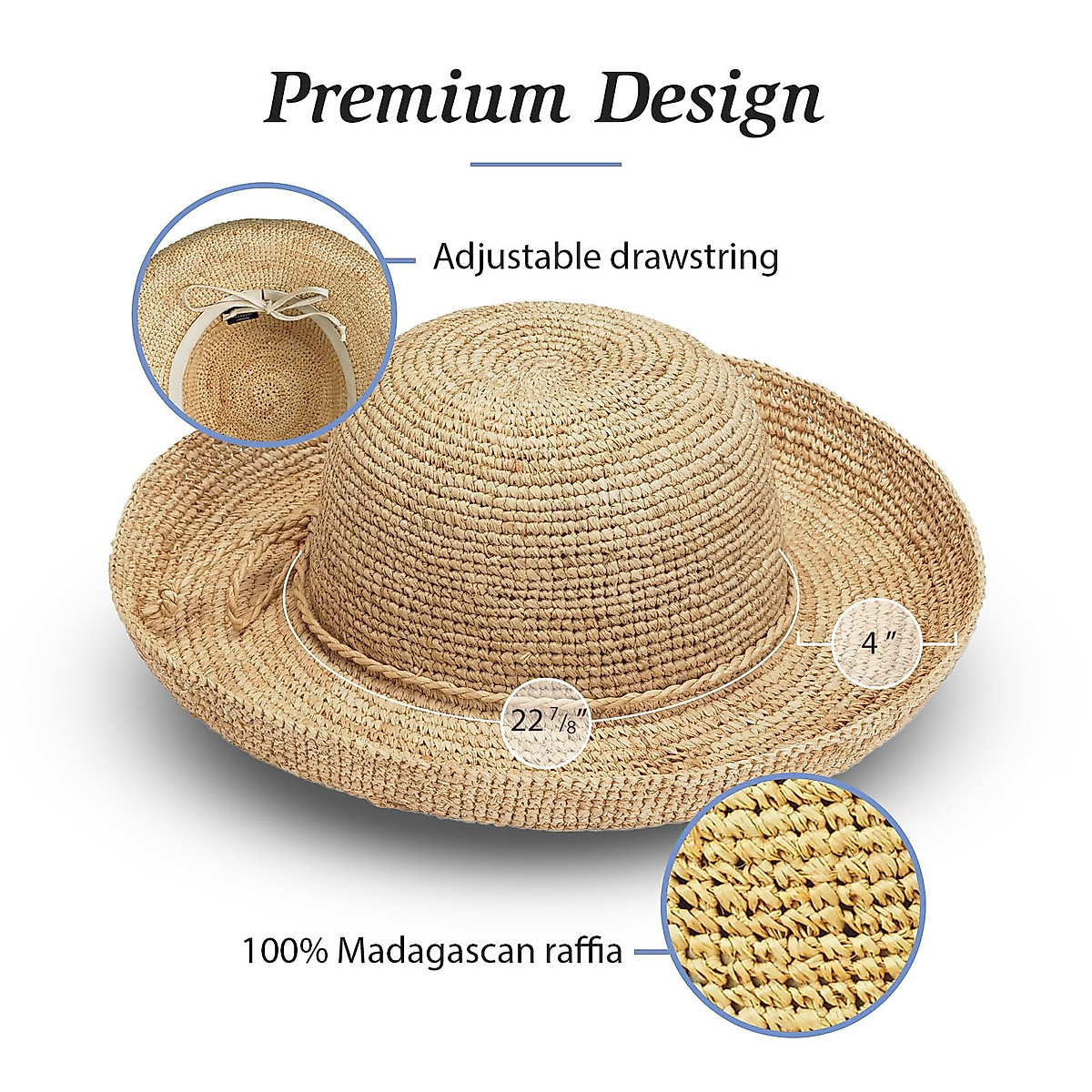 Wallaroo Hat Company – Women’s Catalina Sun Hat – Wide Brim Natural Fiber and Adjustable Sizing for Medium Crown Sizes – Chic Hat for Garden Parties, Beach Getaways and Outdoor Events (Dusty Blue)