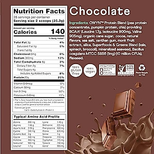 OWYN Only What You Need Vegan Protein Powder, 20g Plant Based Protein, Probiotics, Superfoods Greens, Pea, Chia Seeds, Pumpkin Seed Blend (Chocolate, 2.2 LB)