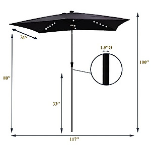 Jarka&Co 6.5 x 10 ft Rectangular Solar Powered Patio Market Table Umbrella Outdoor with LED Lights and Tilt, Black