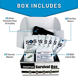 UrbanPrepp 72 Hour Survival Box - 1 Person Emergency Food, Water, Thermal Blanket, Emergency Rations for Floods, Blackout, Earthquake, Car, Work, School (UrbanPrepp Essential 72 Hour Survival Box)