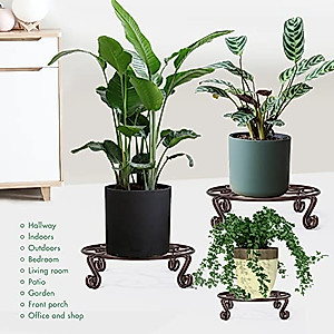 Yimobra Metal Plant Stand for Flower Pot 2 Pack Heavy Duty Potted Holder Indoor Outdoor Metal Rustproof Iron Garden Container Round Supports Rack for Planter (2PC Brown,11.8 Inches)