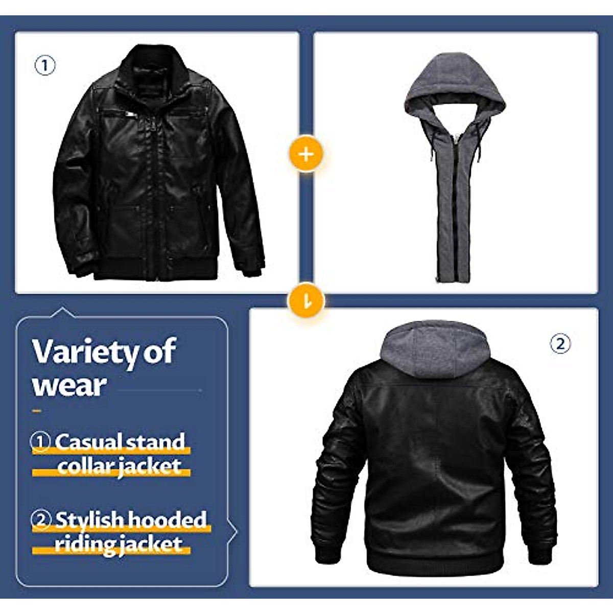 CREATMO US Men's Faux Leather Jacket Vintage Motorcycle Jacket Warm Winter Coat Black XL