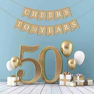 Jute Burlap Cheers To 50 Years Banner 50th Birthday Party 50th Wedding Anniversary Bunting Garland Decoration