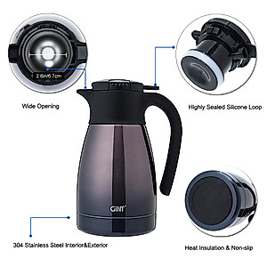 GiNT 51Oz Stainless Steel Thermal Coffee Carafe with Lid/Double Walled Vacuum Thermos / 12 Hour Heat Retention (Purple, 1.5L)