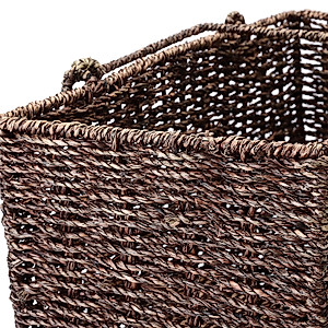 Villacera 14-Inch Wicker Stair Case Basket with Handles | Handmade Woven Seagrass in Brow