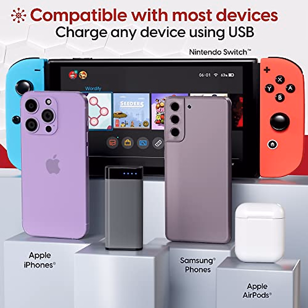 TALK WORKS Portable Charger - Fast Charging Power Bank Compatible with iPhone 13/Pro/Pro Max, 14/Plus/Pro/Pro Max, 12, 11, XR, XS, X, 8, 7, 6, SE, iPad, Android - External Cell Phone Backup (Grey)