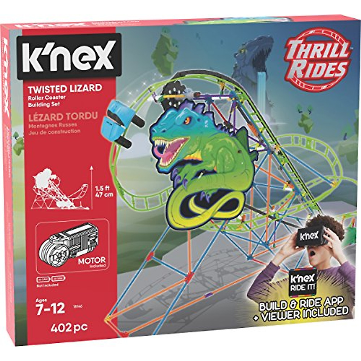 K'NEX Thrill Rides – Twisted Lizard Roller Coaster Building Set – 403 Piece – Ages 9+ Building Set (Amazon Exclusive)