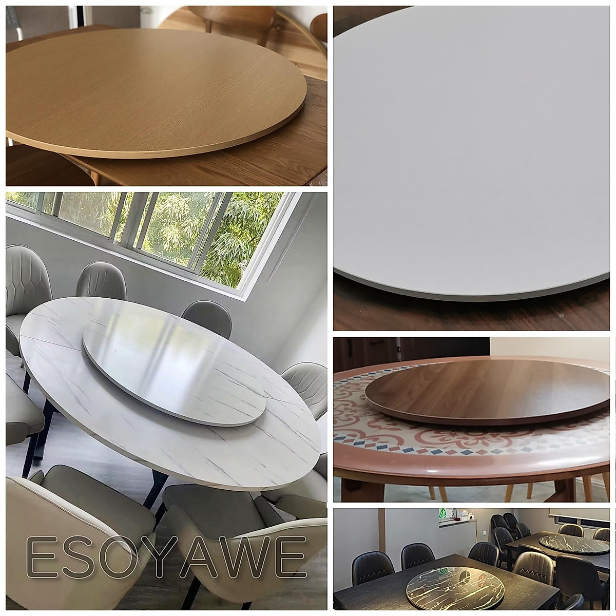 Wooden Lazy Susan Turntable For Round Dining Table Ø 20 24 28 32 36 39 Inch, 360° Silent Smooth Rotation Tabletop Serving Tray, Easy To Share Food Large Rotating Plate