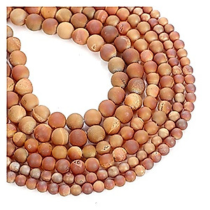 NHBT YU Natural Stone Beads Plated Water Red Smile Agate Round Loose Beads for Jewelry Making Needlework Bracelet DIY Strand 4-12MM T87 (Color : H7087, Item Diameter : 10mm About 38 Pcs)
