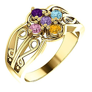 Family Mothers Ring 2 to 7 Birthstones in Silver,10k White or Yellow (yellow-gold)