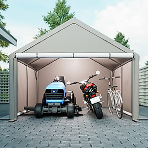 EDWINENE Carport, 10x10 FT Portable Outdoor Storage Garage, Heavy Duty Storage Garage Shed with Roll-up Doors Shelter for Garden Tool, Lawn Mower, Motorcycleand, Bike (10x10FT Gray)