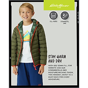 Eddie Bauer Kids' Reversible Jacket - Lightweight Waterproof Quilted Down Raincoat for Boys and Girls (3-20), Size 8, Olive
