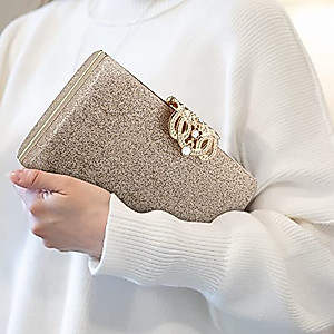 Womens Glitter Evening Bag Bling Cocktail Party Sequin Handbag Prom Party Wedding Purse (Rose gold color)