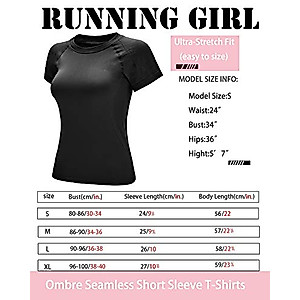 RUNNING GIRL Seamless Workout Shirts for Women Dry-Fit Short Sleeve T-Shirts Crew Neck Stretch Yoga Tops Athletic Shirts (TX2443Black, M)