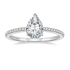 EAMTI 2CT 925 Sterling Silver Engagement Rings Pear Cut Cubic Zirconia CZ Wedding Promise Rings for Her Stunning Teardrop Wedding Bands for Women Size 6