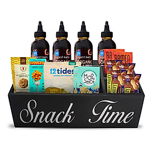 SupplyRealm "Snack Time" Snack Organizer for Pantry - Wooden Snack Storage for Chips, Candy, Food Display - Large 4-Compartment Snack Tray - Movie Room Decor, Home Theater Accessories - 3.7x8.3x12.8"