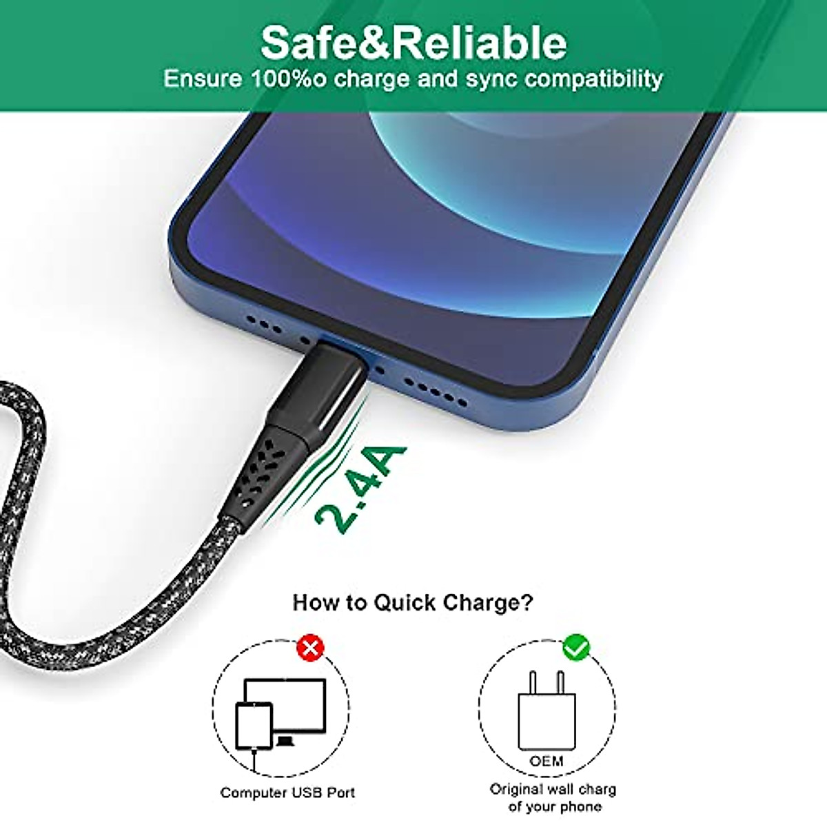 iPhone Charger Cord 20FT/6M [Apple MFi Certified] Lightning Cable Extra Long iPhone Charging Cord Nylon Braided Fast Apple Charger Cable 2.4A for iPhone 12 11 Pro X XS Max XR/8 Plus/7 Plus/6/6s Plus