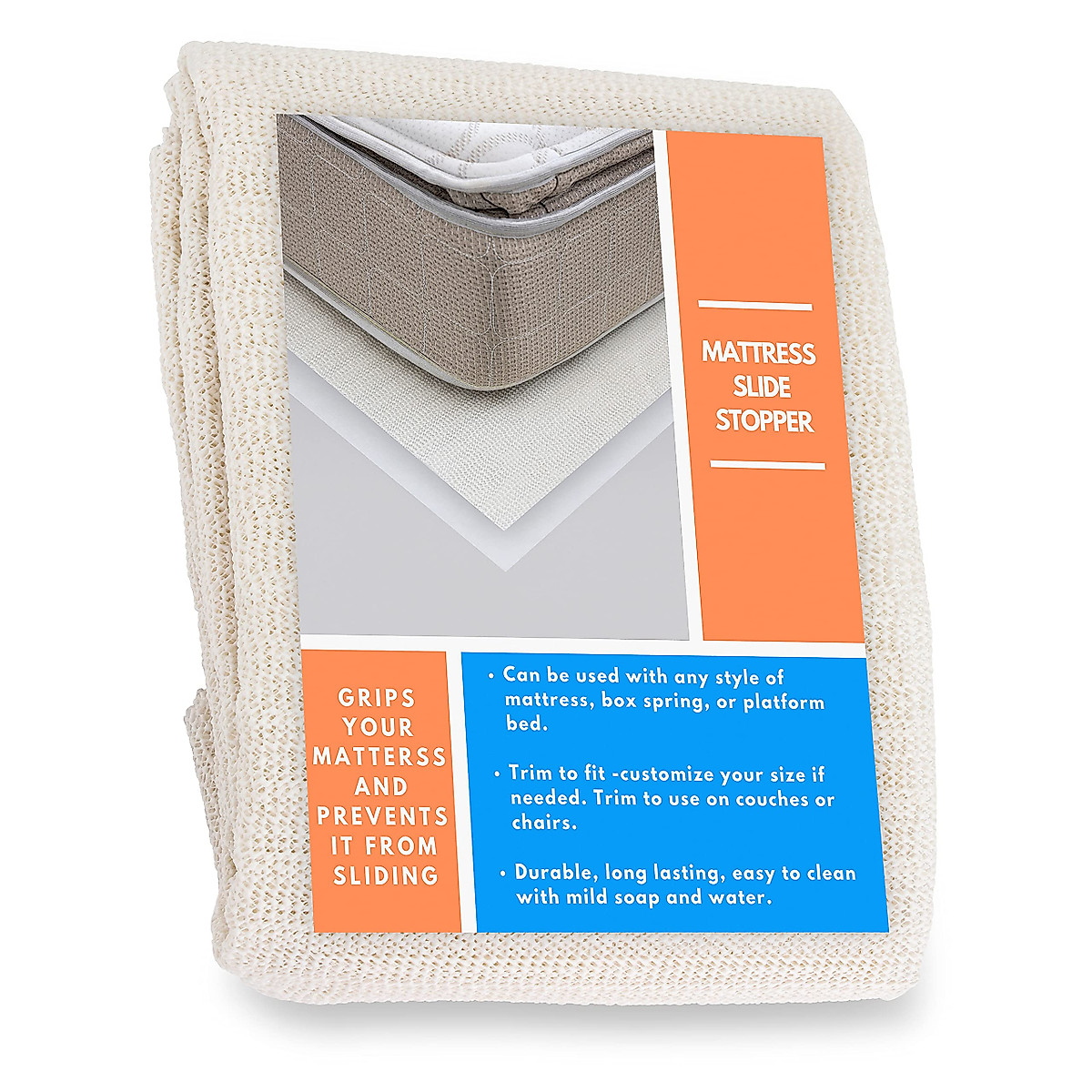 MISTIC COOL Mattress Slide Stopper - Queen/ Full, Customizable Rubber Mattress Gripper for Box Springs, Platform Beds, Couch Cushions & Futons, Durable, Reusable, Easy to Clean