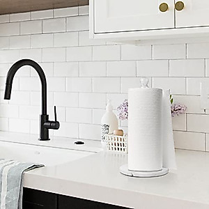 Flexzion Marble Paper Towel Holder - White 12-inch Paper Towel Holder Countertop - Paper Towel Stand with Weighted Marble Base for Standard and Jumbo Size Paper Rolls