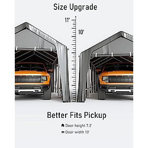 DEXSO Carport 13'x20' Portable Garage, with Heavy Duty Carport Canopy, Reinforced Steel Poles and 4 Roll-up Doors, for Pickup, Boat, and Equipment, Silver Gray