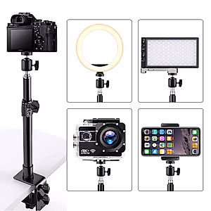 Desk Mount Stand, 2 Pack DSLR Camera Desk Mount C Clamp Light Stand, 13.7" ~23.2" Photographic Light Boom Stand with 360° Ball Head for Camera, Ring Light, Video Light, Video Conference Light