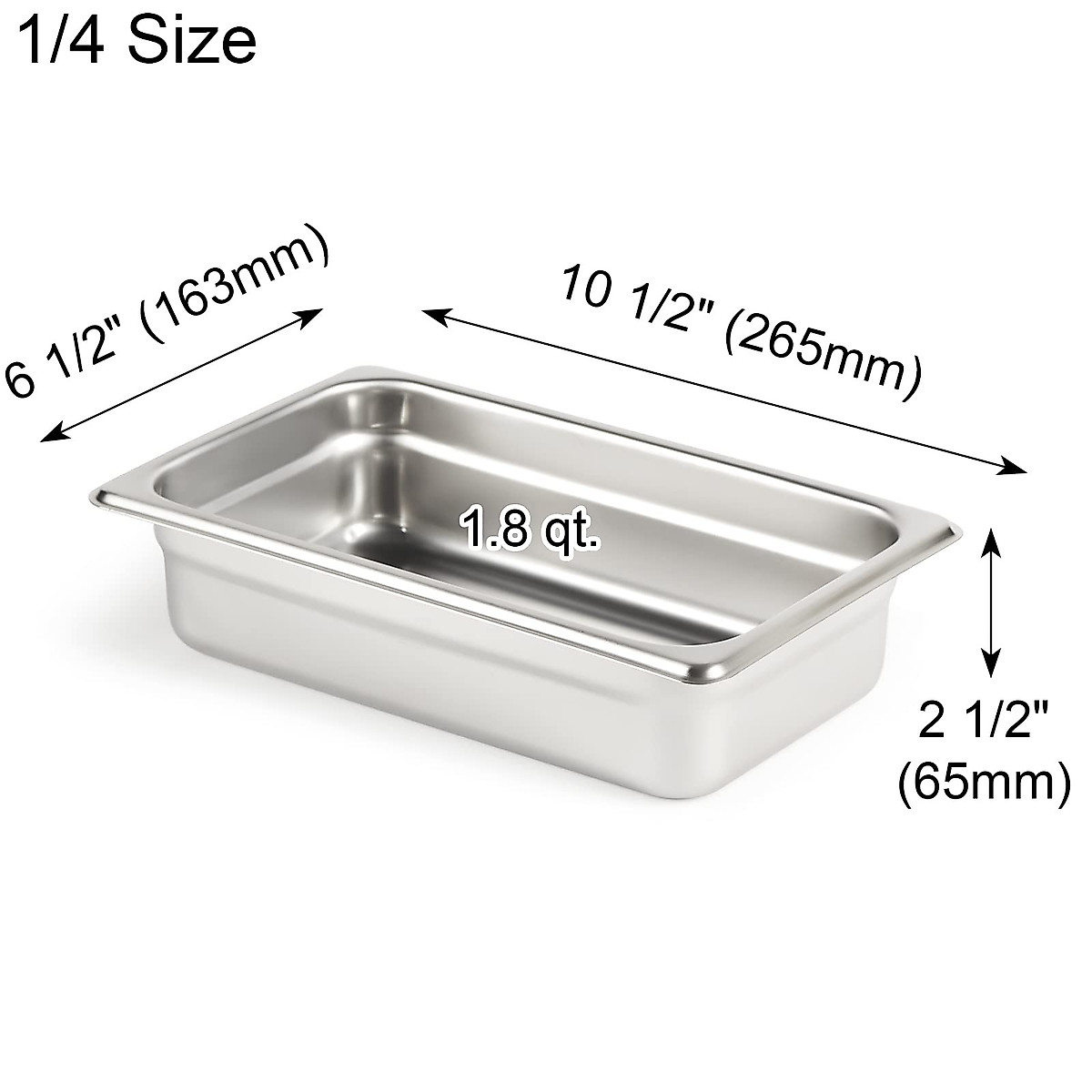 CURTA 6 Pack Anti-Jam Slotted Hotel Pans with Lids, 1/4 Size 2 1/2 Inch Deep, NSF Commercial 18/8 Stainless Steel Chafing Steam Table Food Pan with Covers