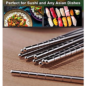 Omia Metal Chopsticks Premium Reusable 5 Pairs Stainless Steel Chopsticks Dishwasher Safe Lightweight Non-Slip Chop Sticks