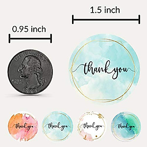Mobiusea Party Thank You Stickers Roll | Elegant Water Color with Gold Foil |1.5 inch | Waterproof | 500 Labels for Small Business, Floral Designer, Artist | 4 Watercolor Designs