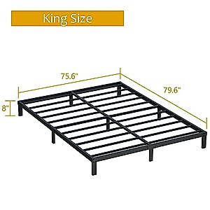 Maenizi King Size Bed Frame No Box Spring Needed, 8 Inch Heavy Duty King Platform Bed Frame Support Up to 3000 lbs, Easy Assembly, Noise Free, Black