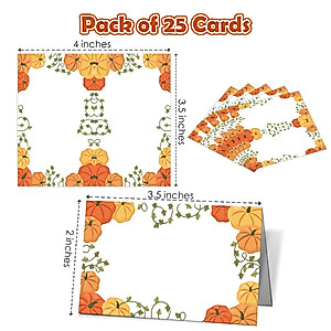 25 Pack Place Cards, Editable Name Cards for Table Seating, Thanksgiving Pumpkins, Fall Autumn Party Tent Style Cards for Baby Shower, Birthday Party, Party Decoration and Supplies-LE01