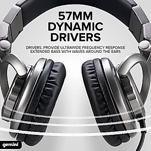 Gemini Sound DJX-500 Professional Over Ear Wired Headphones with 90 Degree / 180-Degree Rotating Joints for DJ Studio Monitoring - Closed Back Headphones with 57 mm Dynamic Drivers and Padded Ear Cups