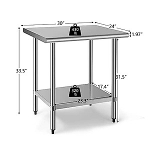 TUSY Stainless Steel Table for Prep & Work, 24 x 30 Inches NSF Commercial Worktable with Stainless Steel Undershelf and Legs for Restaurant, Home and Hotel