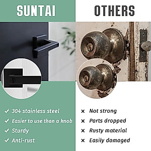 Bedroom/Bathroom Door Handles Levers Square Plate Interior Privacy Door Locksets,Matte Black (10 Pack)